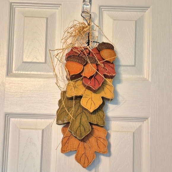 Accents | Leaf And Acorn Wood Wall Or Door Hanging Painted Rustic Decor ...